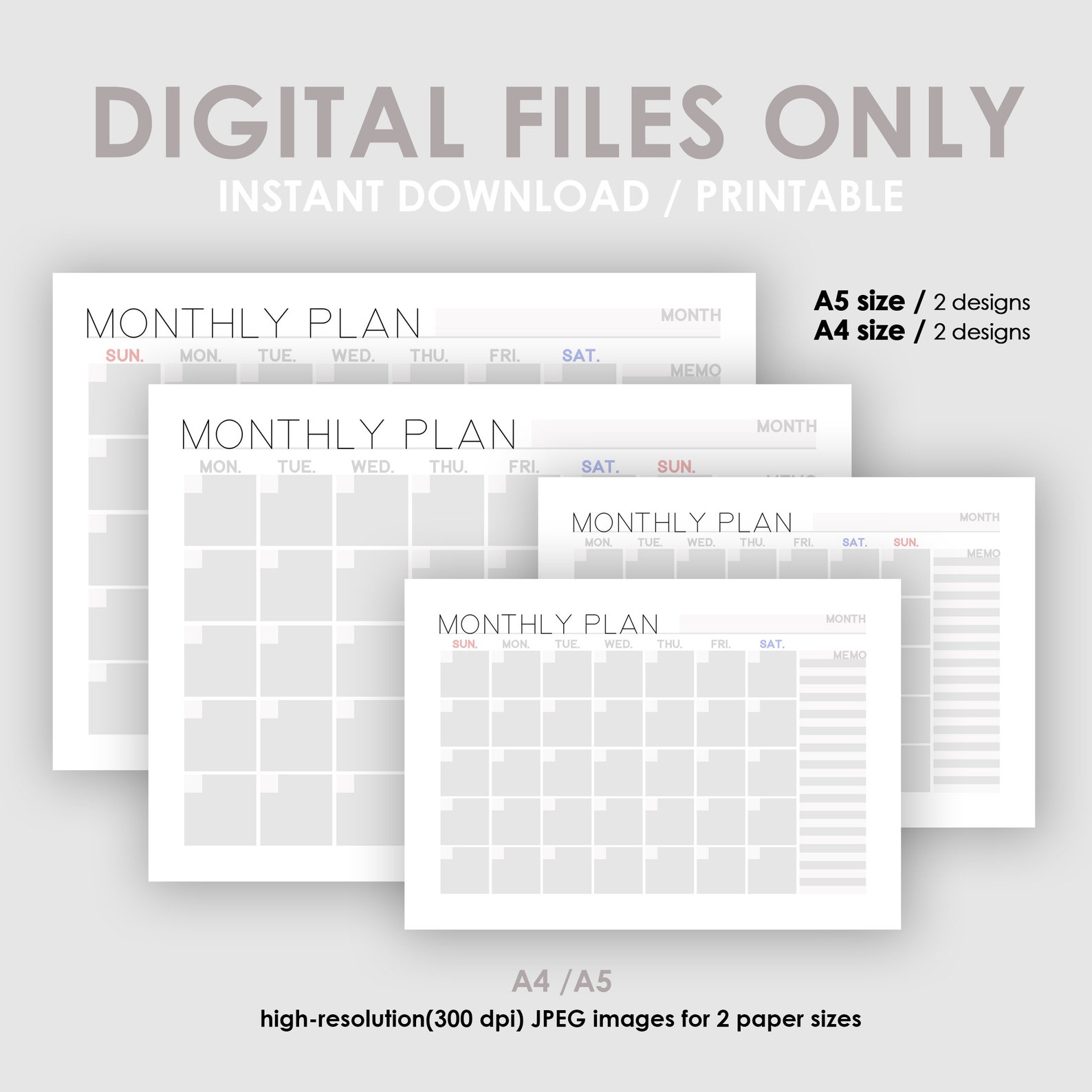 Simple Monthly Planner Printable, Modern Basic Digital Templates ...