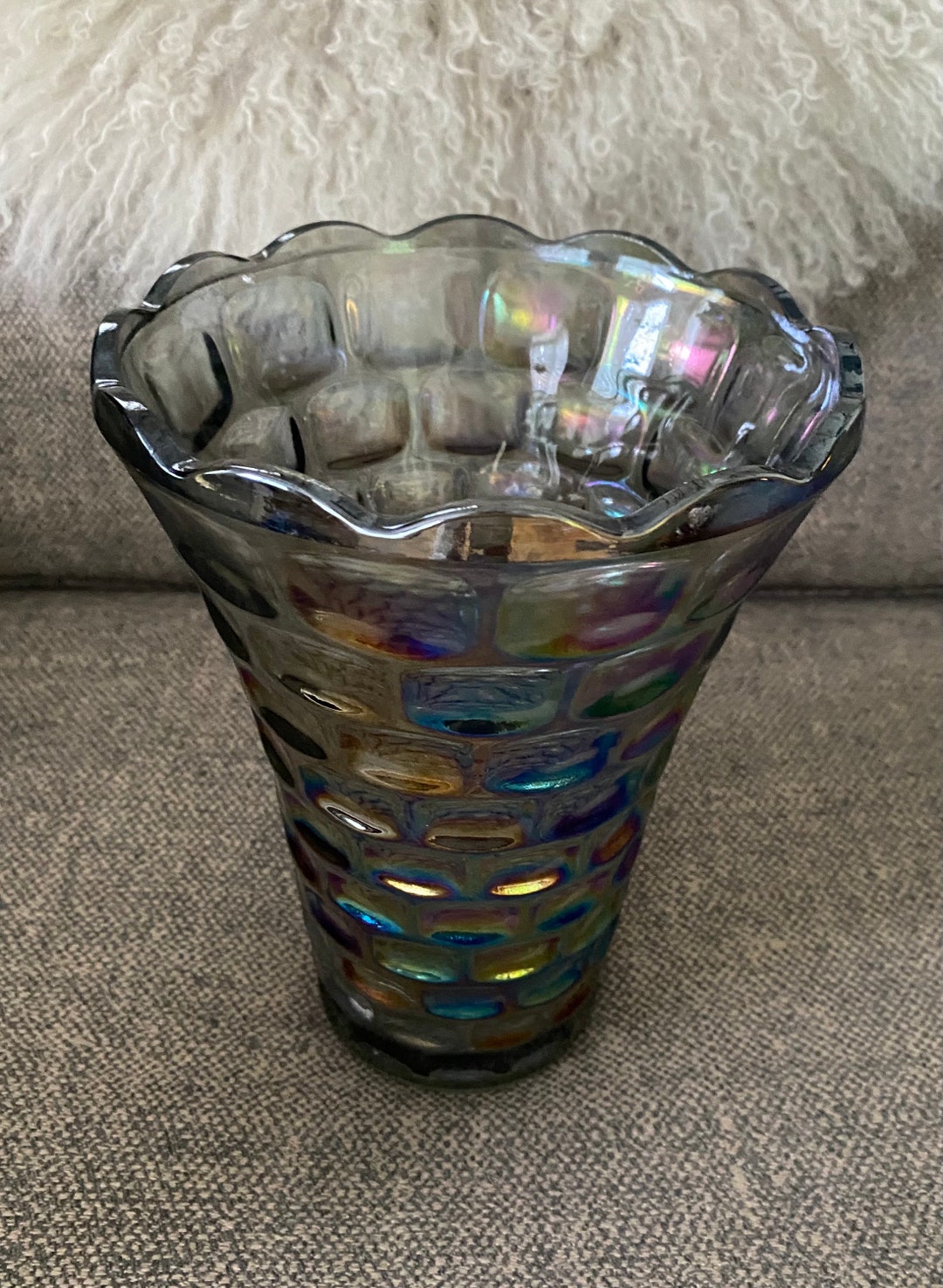 Grey Carnival Glass Thumbprint Vase - Etsy