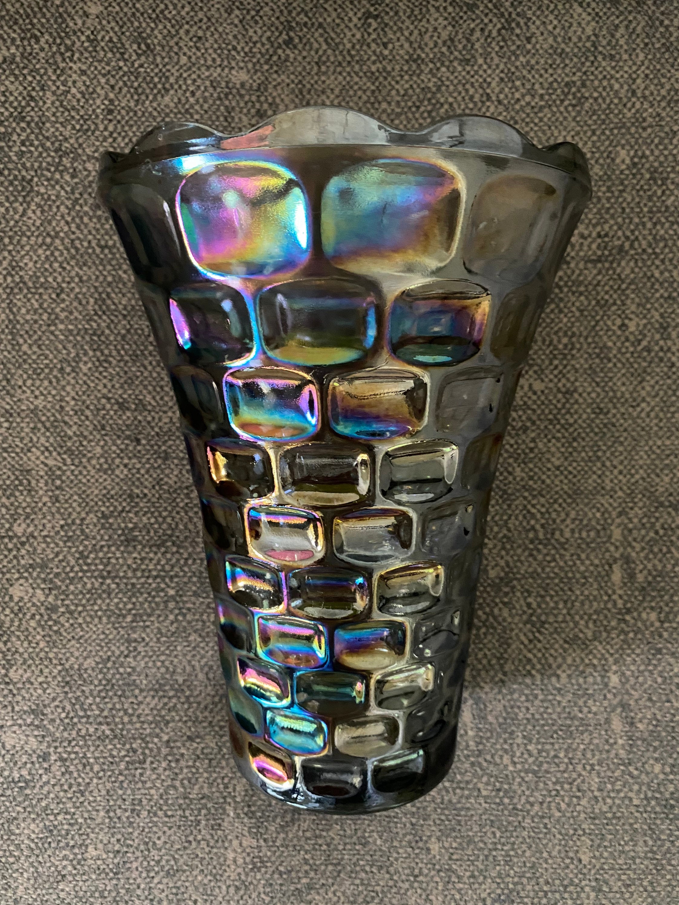 Grey Carnival Glass Thumbprint Vase - Etsy