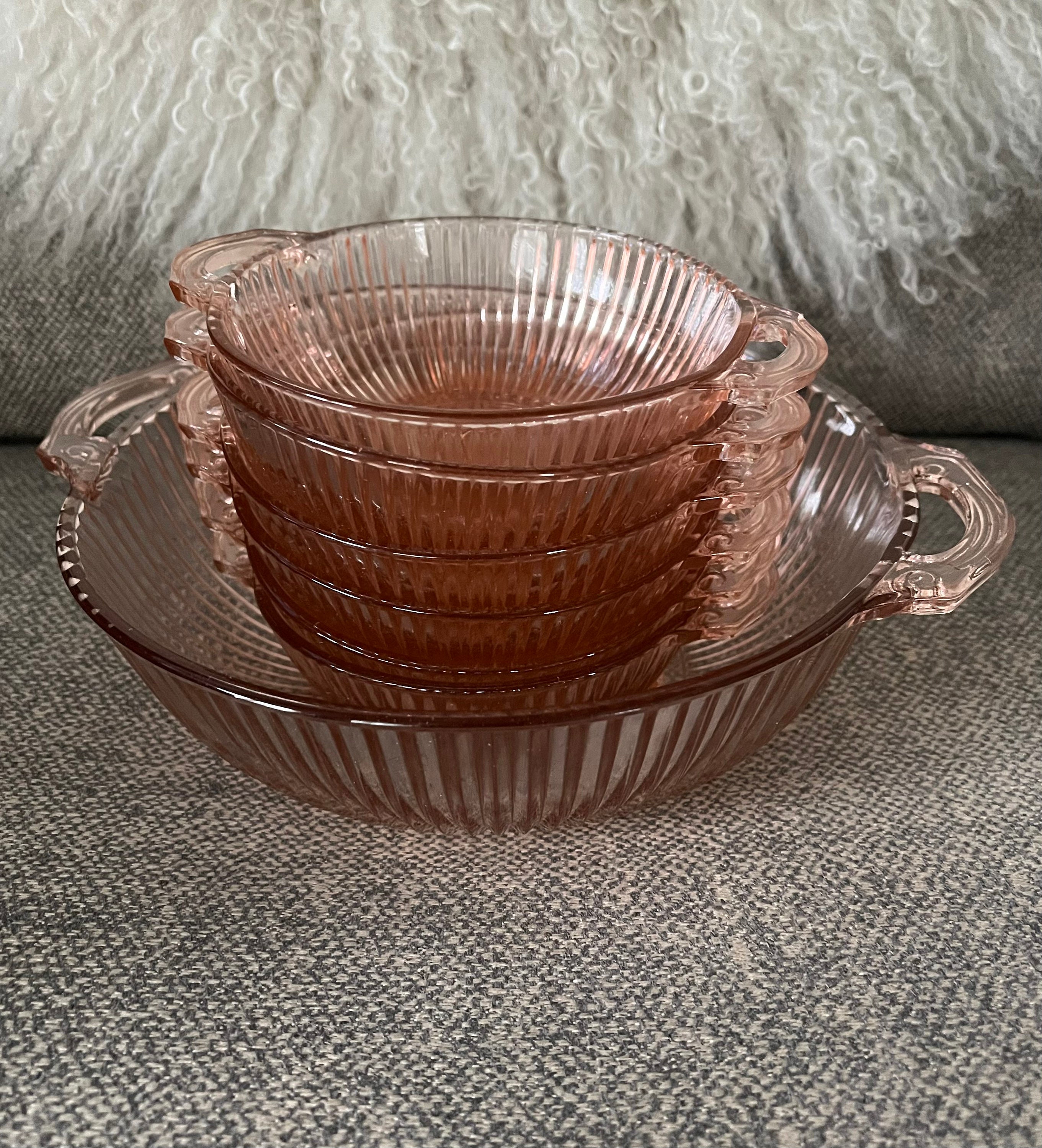 Pink Ribbed Depression Glass Bowl Set - Etsy