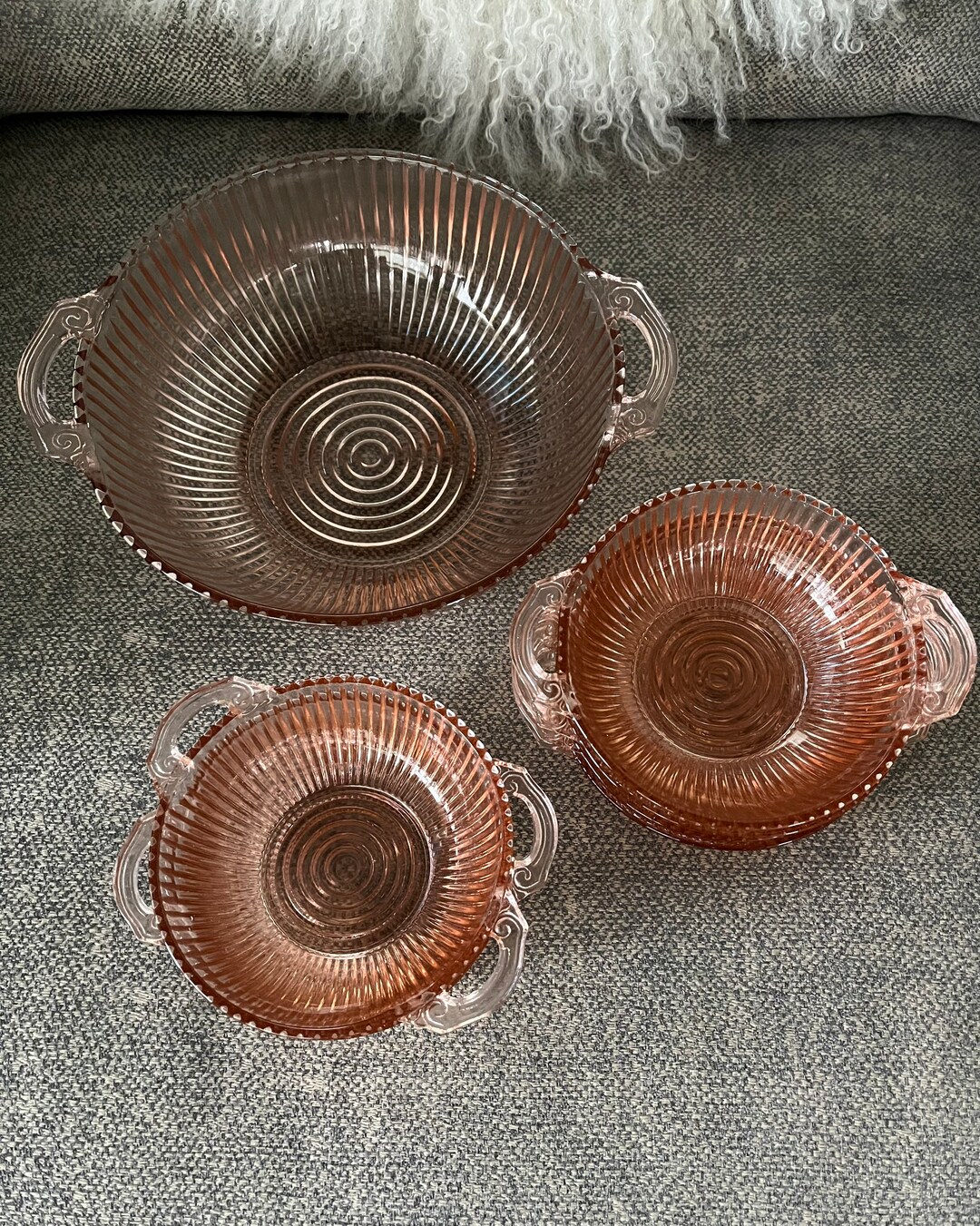 Pink Ribbed Depression Glass Bowl Set - Etsy