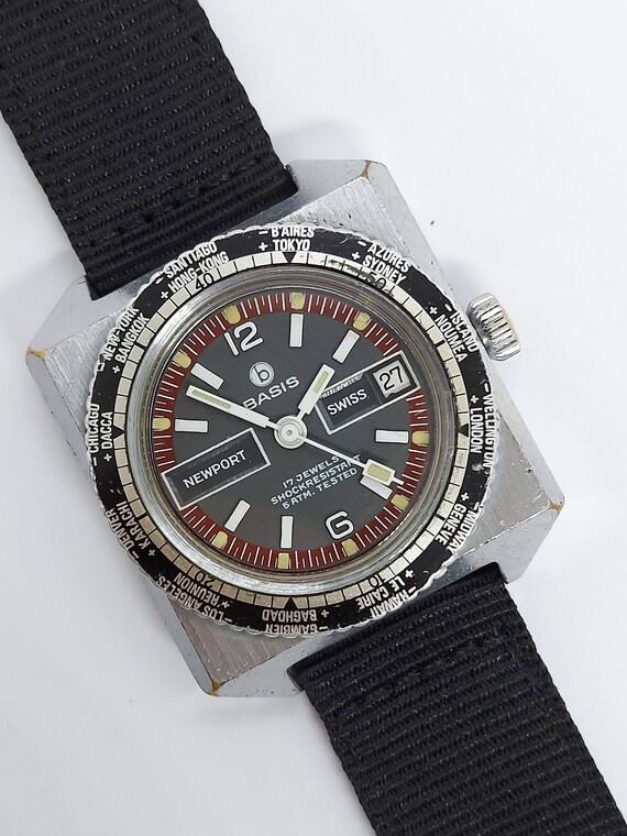 Vintage 1960 Basis World Time Manual Diver Men's Watc… - Gem