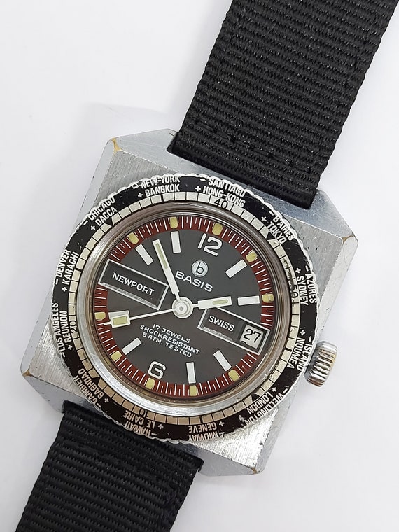 Vintage 1960 Basis World Time Manual Diver Men's Watc… - Gem