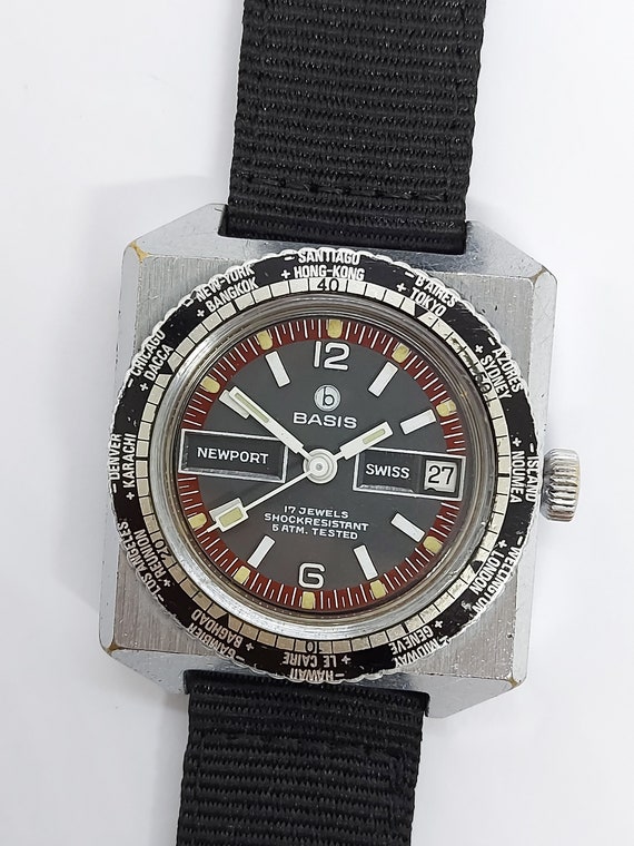 Vintage 1960 Basis World Time Manual Diver Men's Watc… - Gem