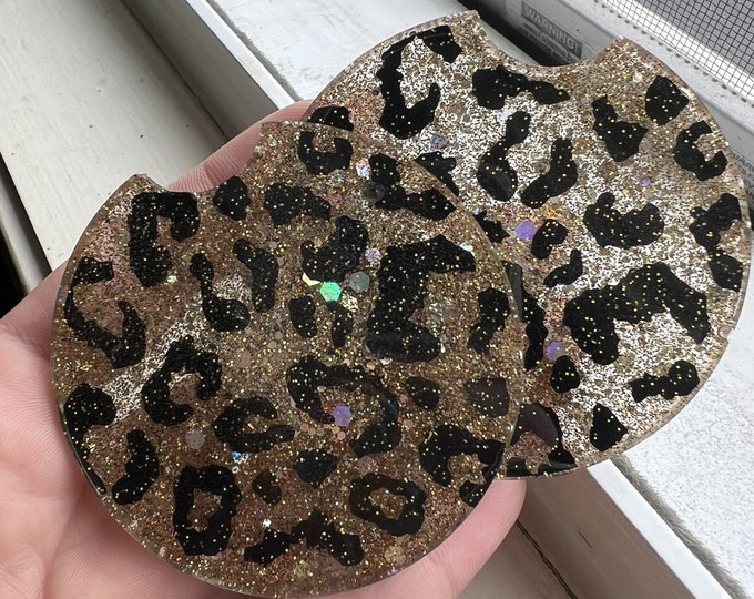 Gold Sparkle Cheetah Print Car Coasters (set of 2) - Etsy