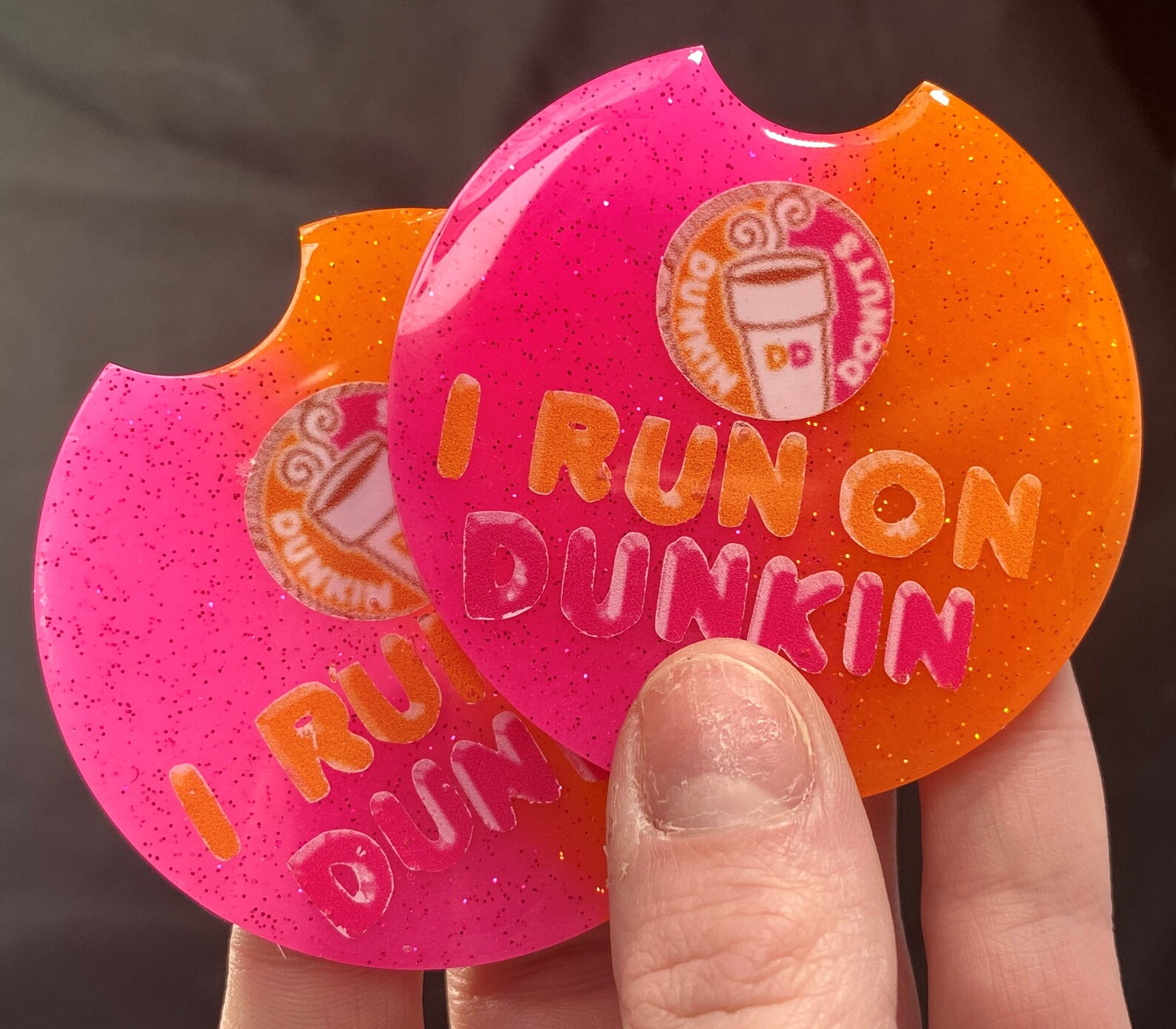 I Run On Dunkin Car Coasters Set of 2 | Etsy
