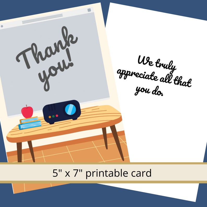 Thank You Card for Teacher 5x7 Printable Card Gift for | Etsy