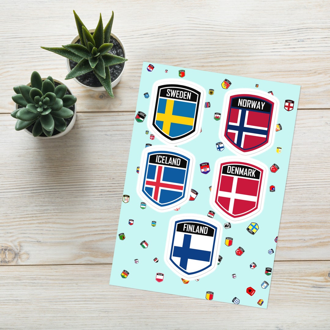 Scandinavian Emblem Sticker Pack: Norway, Sweden, Denmark, Finland and ...
