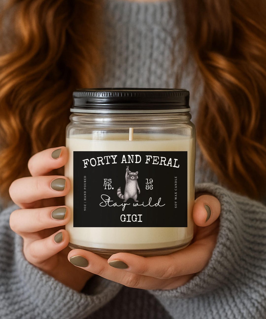 40th Birthday Gift for Her Candle, Forty and Feral Stay Wild Raccoon ...