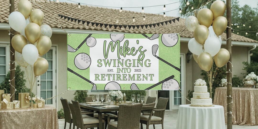 Swinging Into Retirement Banner, Golf Theme Retirement Party Decor ...