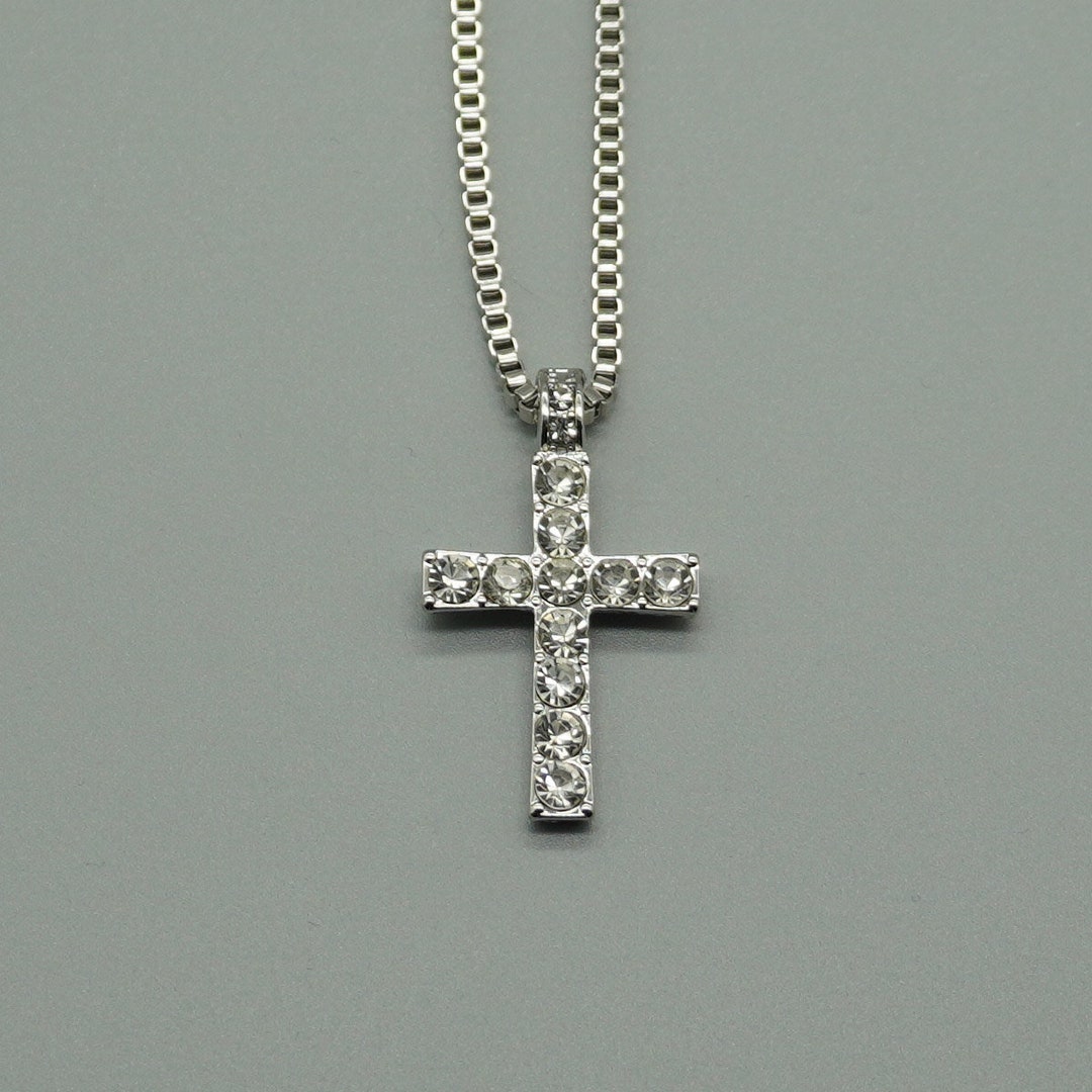 Pendant Cross Silver With Chain Boxchain Iced Out - Etsy