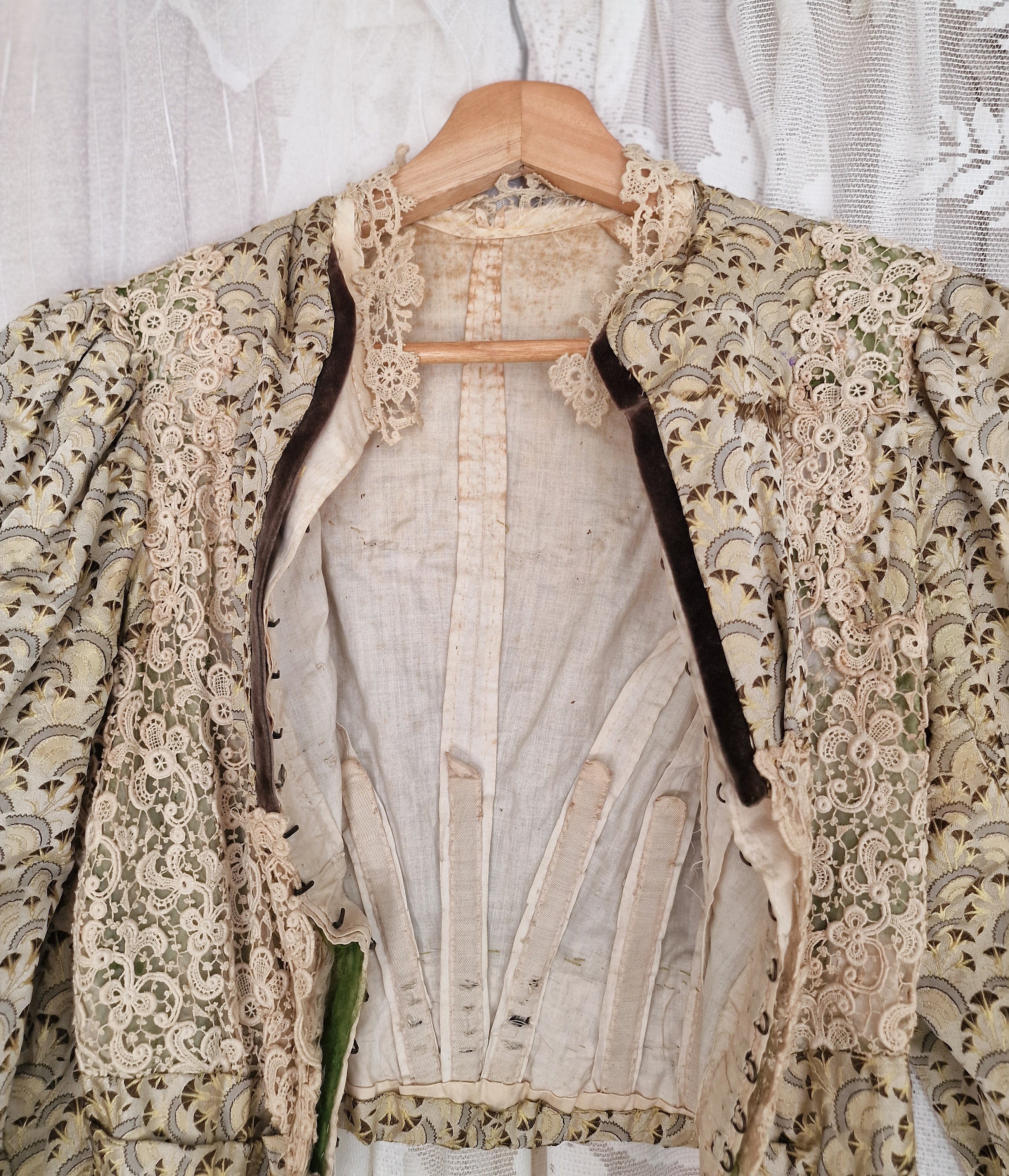 Antique Victorian Bodice, Green and Cream Old Silk, 1900 Era, Edwardian ...