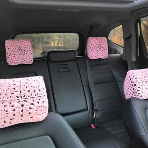 Pink Headrest Covers,crochet Sunflower Car Headrest Cover,car Headrest ...