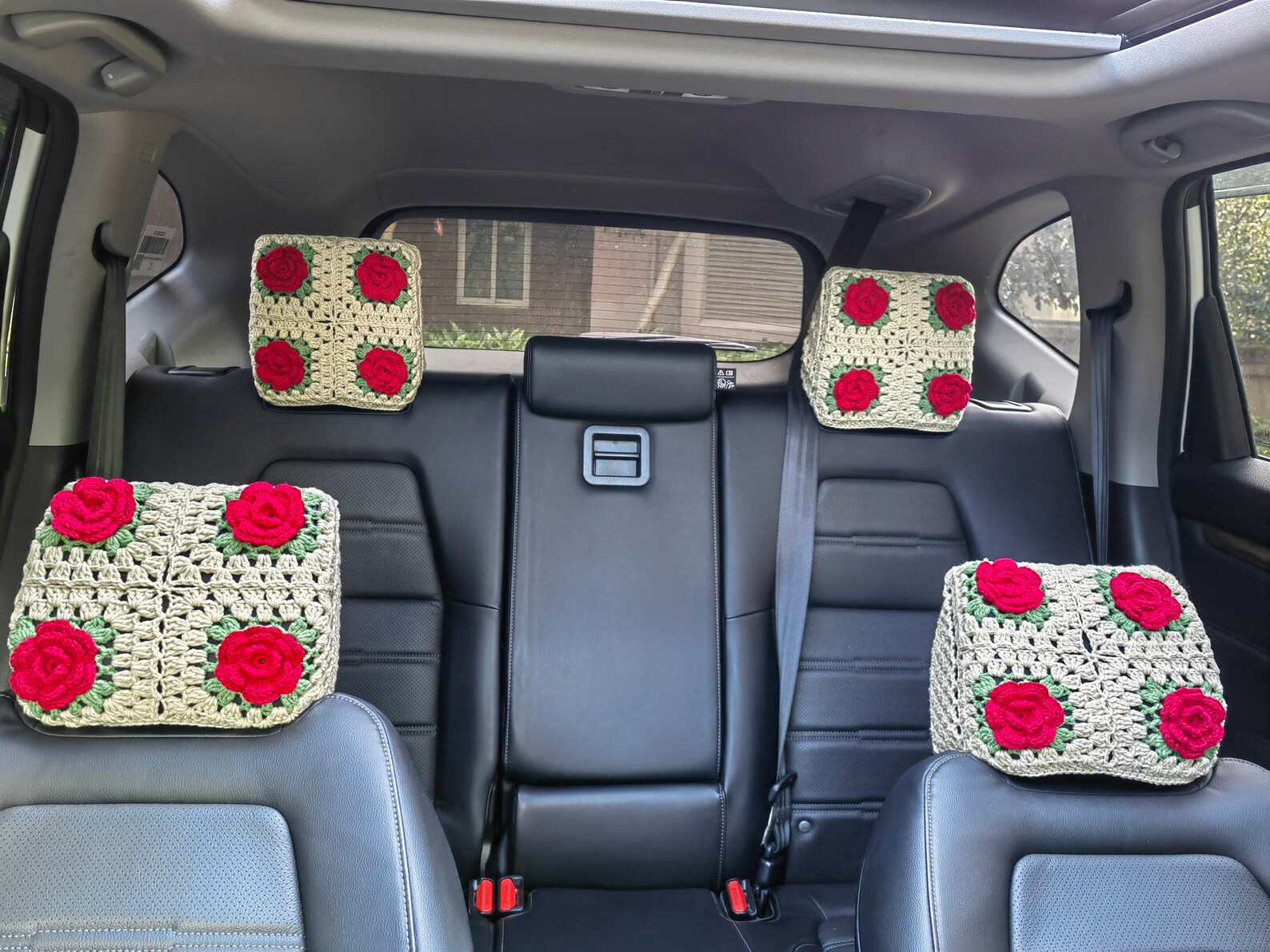 Car Accessories Set Include Crochet Roses Car Headrest Covers - Etsy
