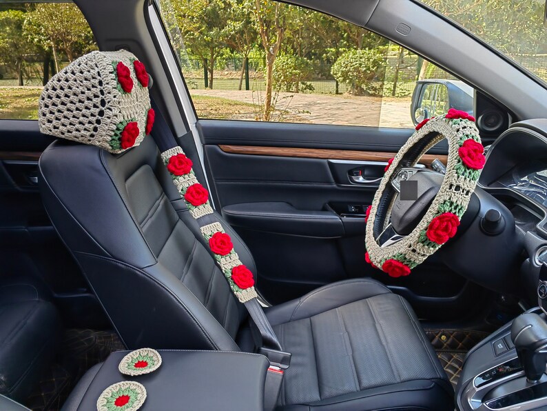 Car Accessories Set Include Crochet Roses Car Headrest Covers - Etsy