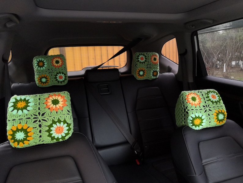 Car Headrest Cover,crochet Sunflower Car Headrest Covers,car Headrest ...
