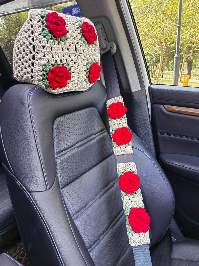 Car Accessories Set Include Crochet Roses Car Headrest Covers - Etsy