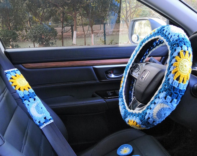 Star and Moon Crochet Steering Wheel Cover,steering Wheel Cover,car ...