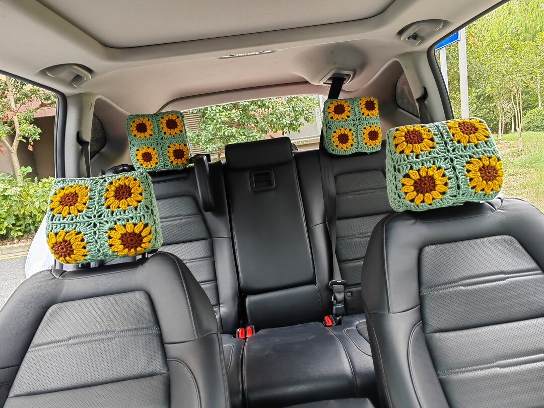 Crochet Car Headrest Cover,sunflower Car Headrest Covers,car Headrest ...