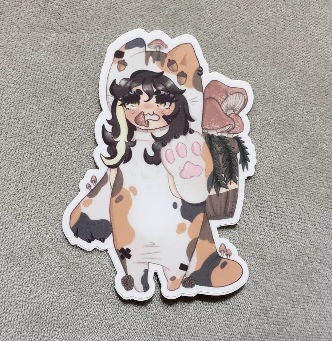 Cottagecore Cat Girl Sticker (meowshroom) - Etsy