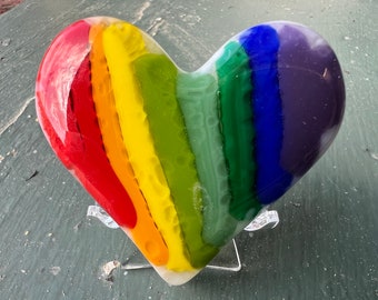 Framed Rainbow Heart Wall Display, Fused Glass Pocket Hearts, Rainbow ...