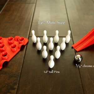 Mini Bowling Set : 10 Pins, Ball, Pin Setter, Ball Rolling Ramp - Etsy