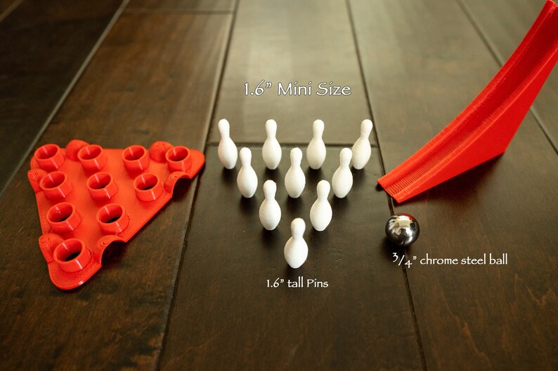 Mini Bowling Set : 10 Pins, Ball, Pin Setter, Ball Rolling Ramp - Etsy