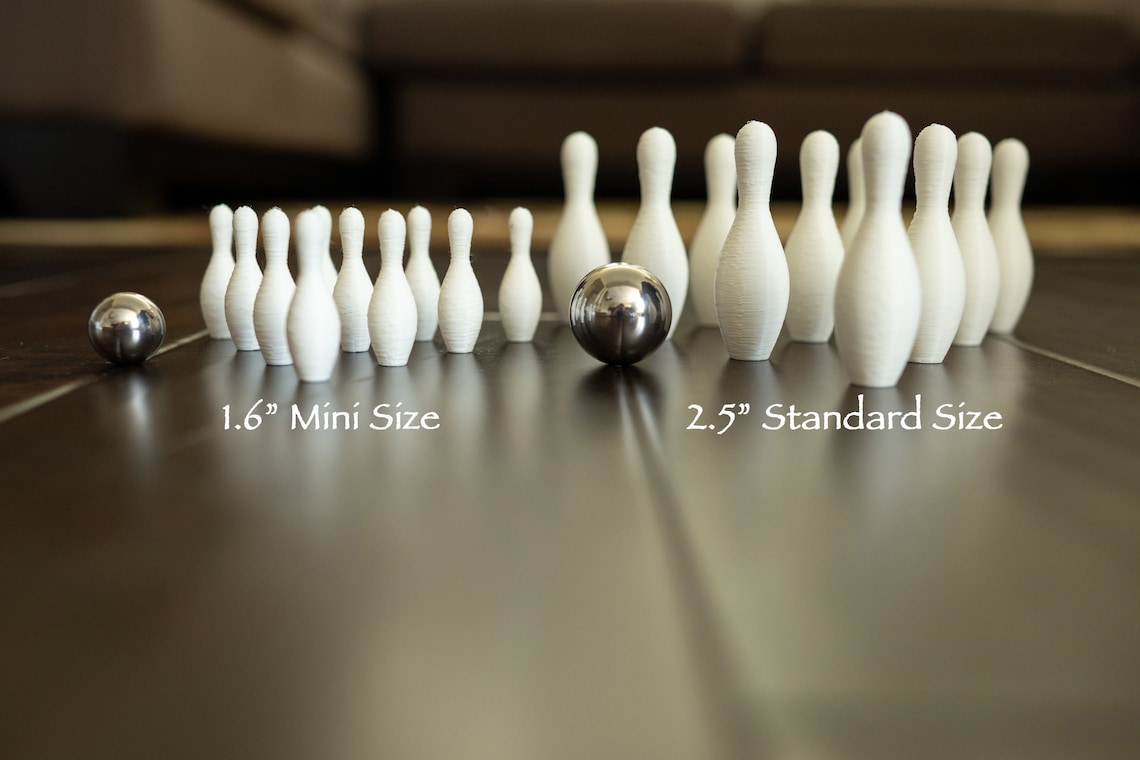 Mini Bowling Set : 10 Pins, Ball, Pin Setter, Ball Rolling Ramp - Etsy