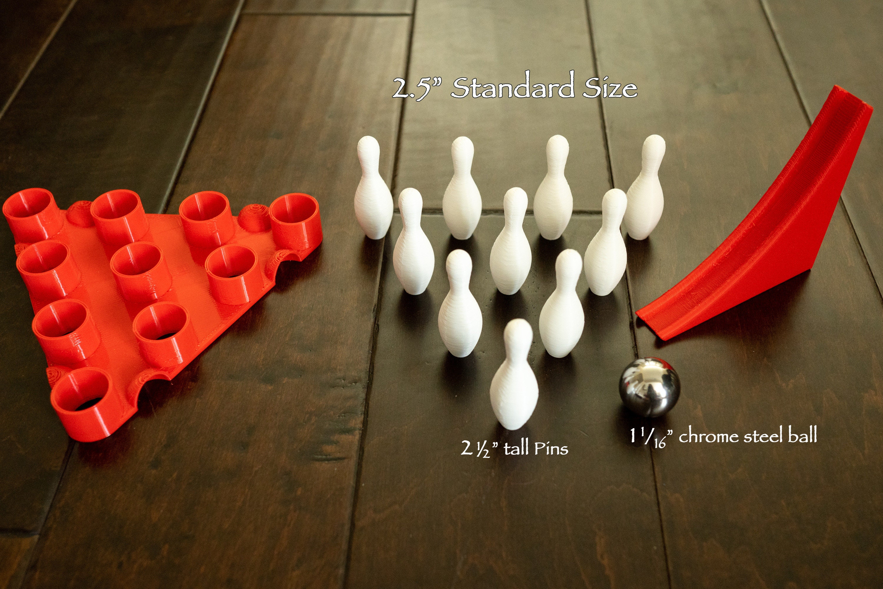 Mini Bowling Set : 10 Pins, Ball, Pin Setter, Ball Rolling Ramp - Etsy