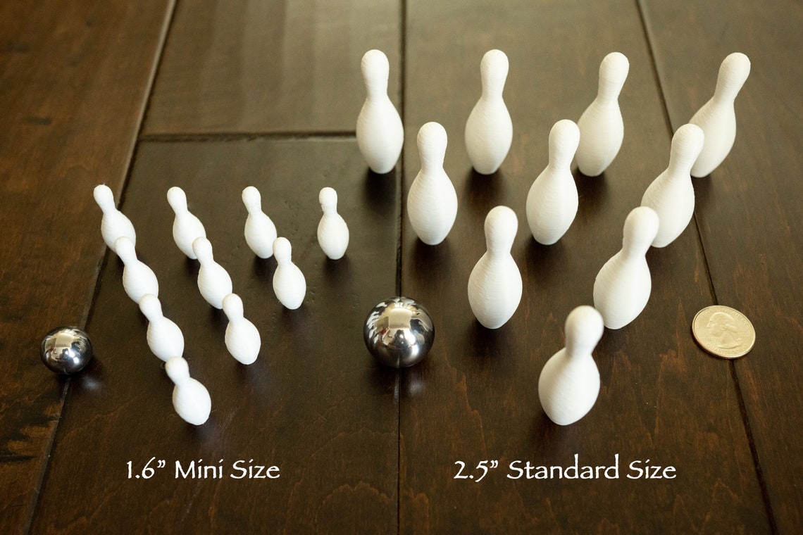 Mini Bowling Set : 10 Pins, Ball, Pin Setter, Ball Rolling Ramp - Etsy