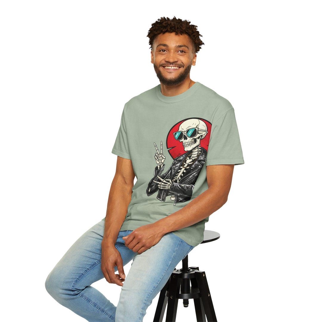 Skull Punk Peace Sign T-shirt | Skeleton in Leather Jacket With ...