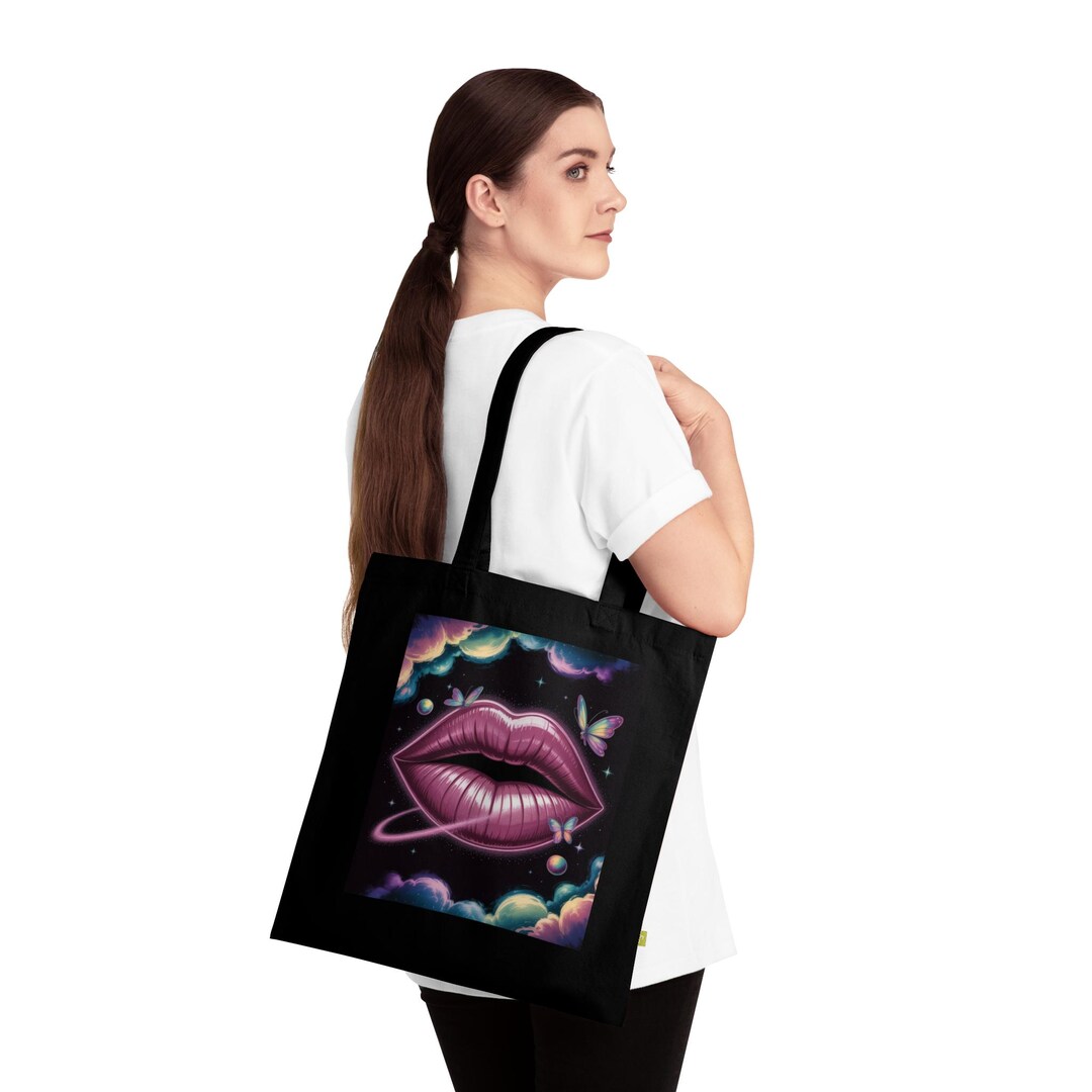 Cosmic Pink Lips Tote Bag | Space Butterfly Clouds - Etsy