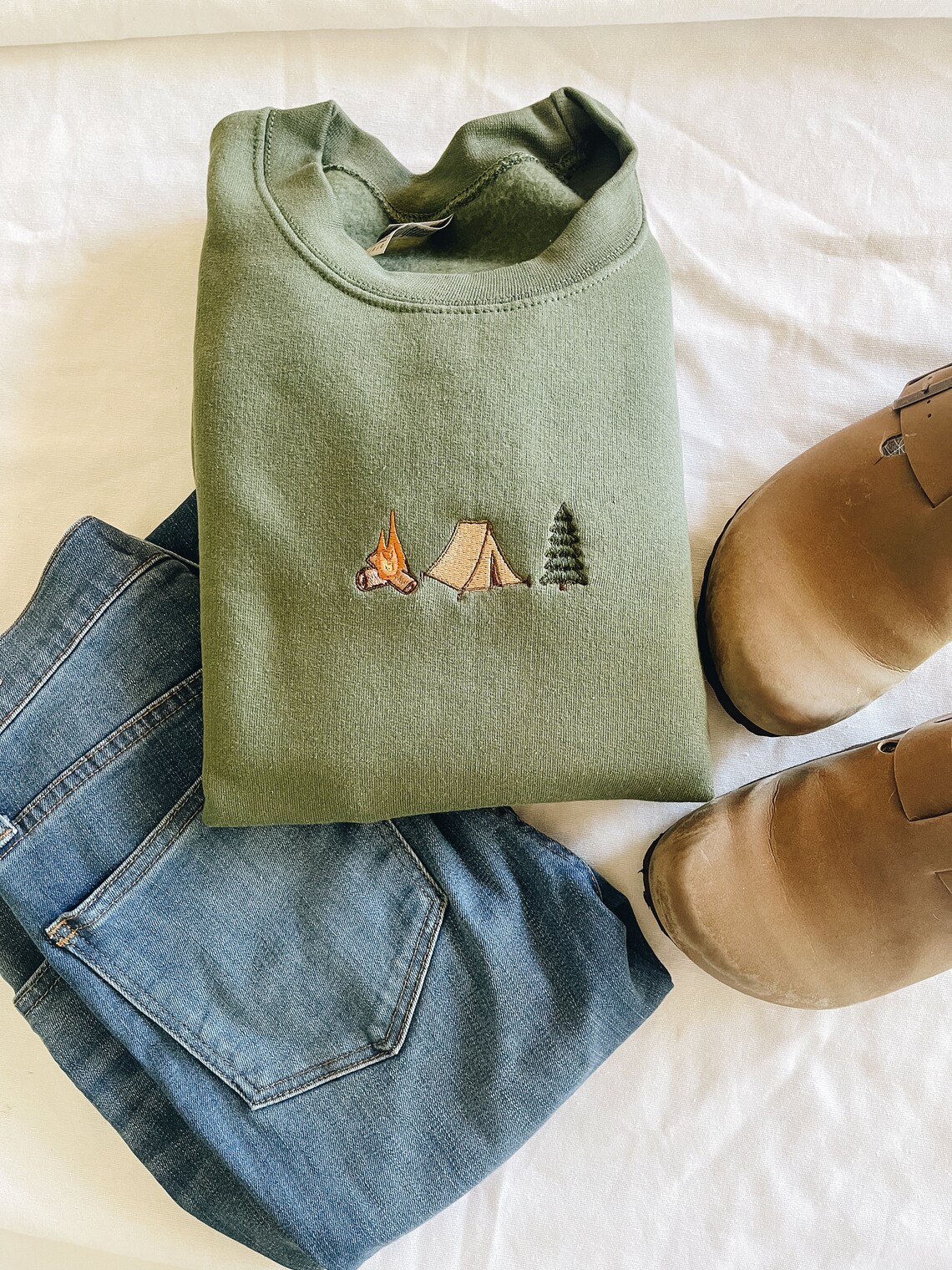 Camping Trio Embroidered Crewneck - Etsy