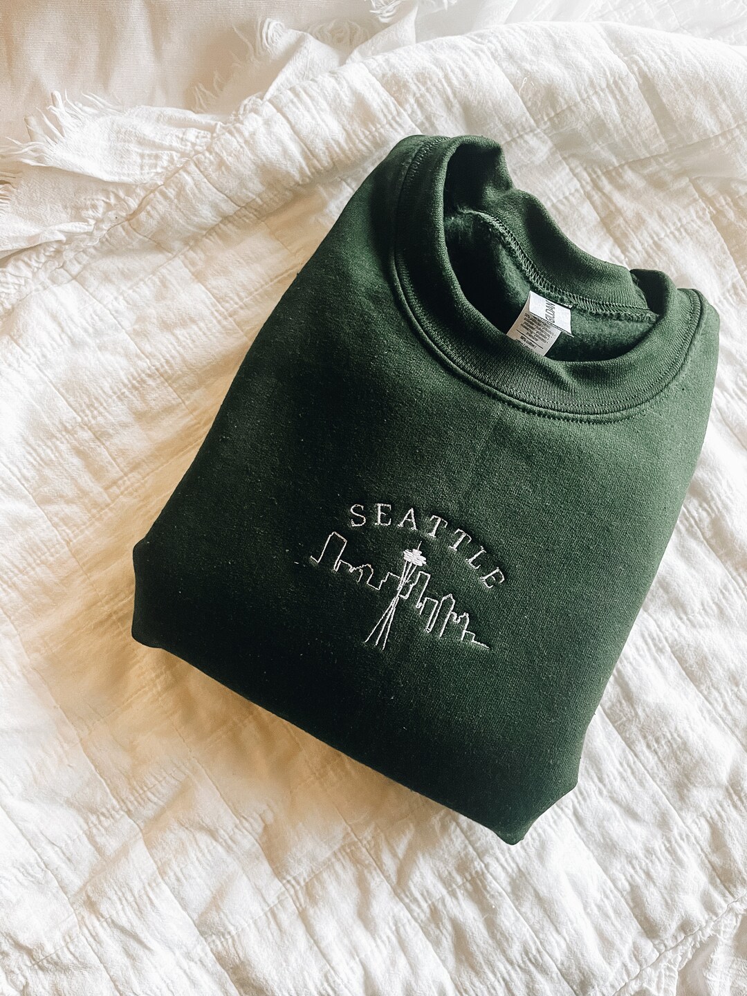Seattle Embroidered Crewneck Sweatshirt - Dark Green - Etsy
