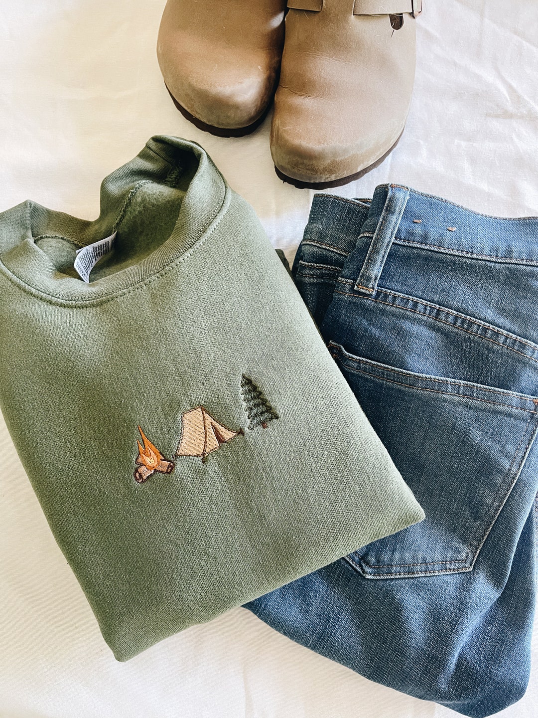 Camping Trio Embroidered Crewneck - Etsy