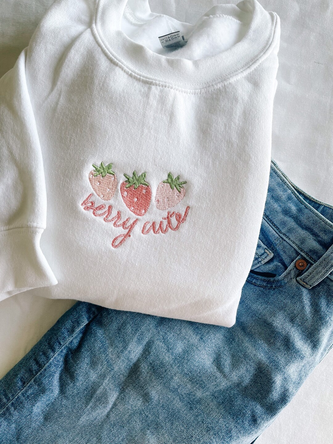 Berry Cute Strawberry Embroidered Crewneck Sweatshirt, Pullover, Garden ...