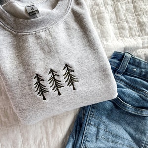 Pine Tree Trio Embroidered Crewneck Sweatshirt - Etsy
