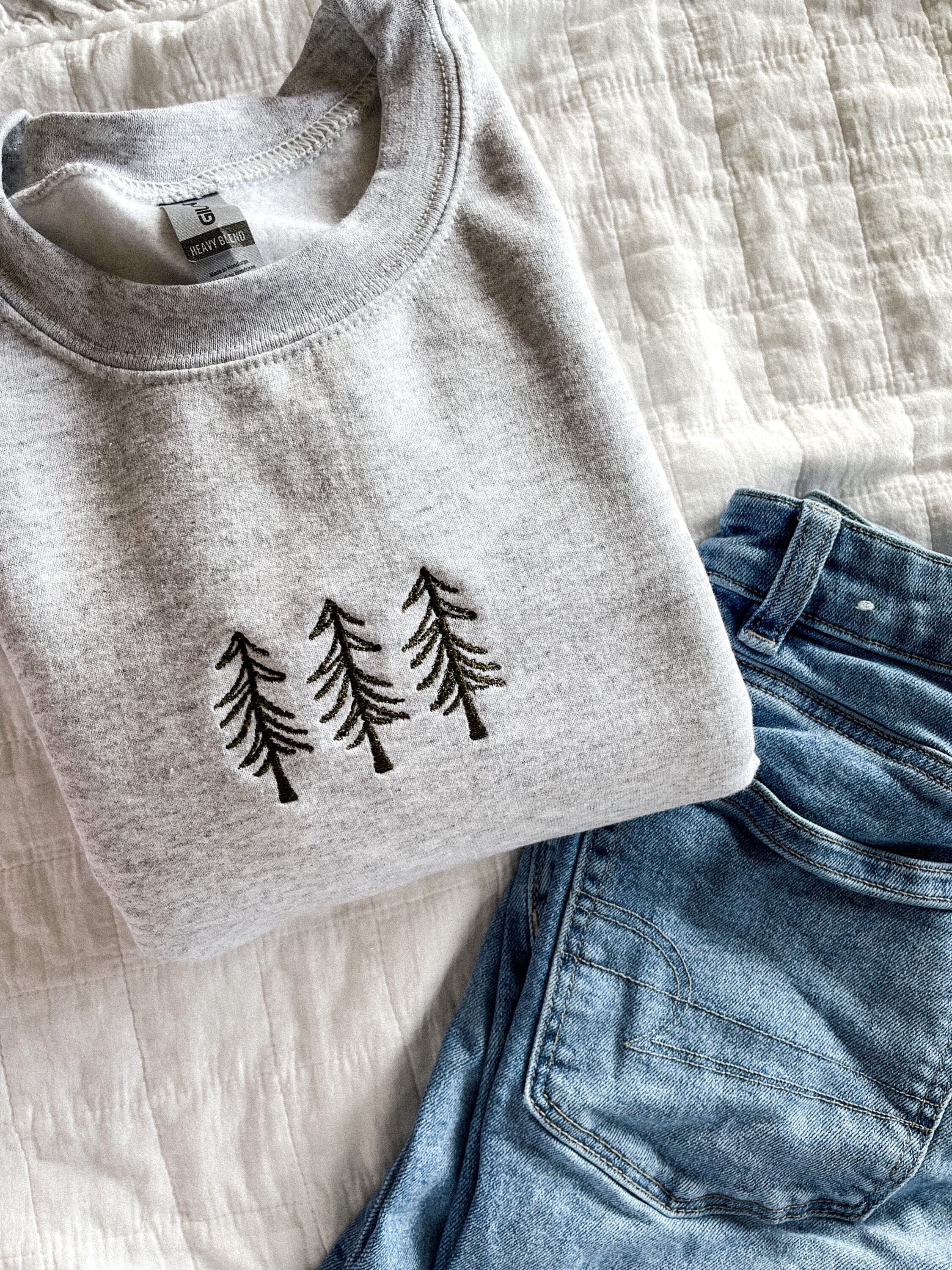Pine Tree Trio Embroidered Crewneck Sweatshirt - Etsy