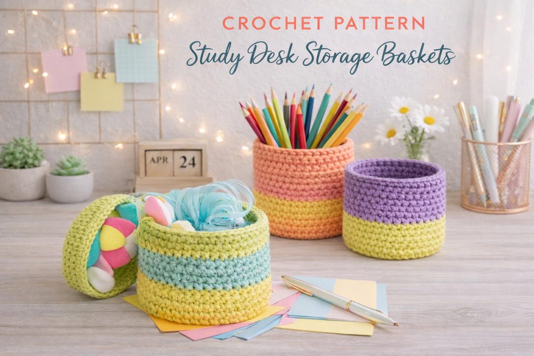Crochet Storage Baskets Pattern • Desk Organizer Crochet Pattern • Easy ...