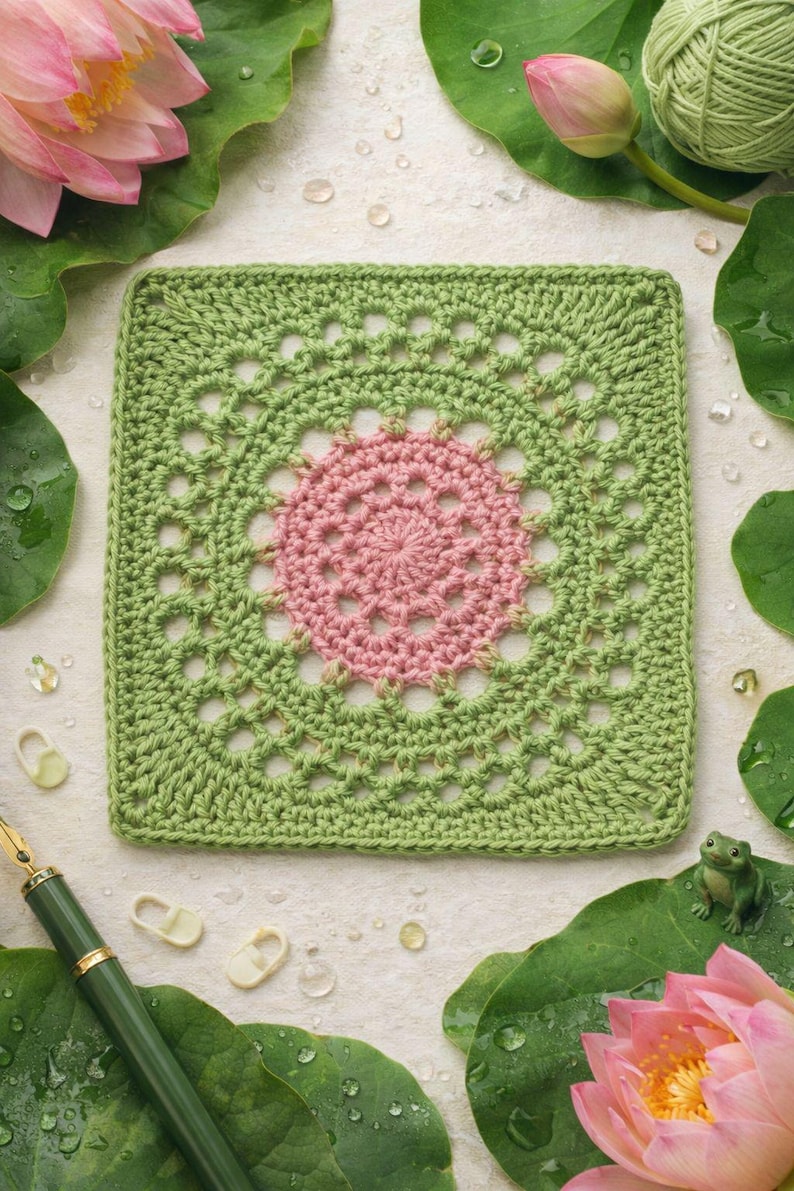 Lotus Pad Granny Square Crochet Pattern • Lily Pad Motif PDF • Mandala ...