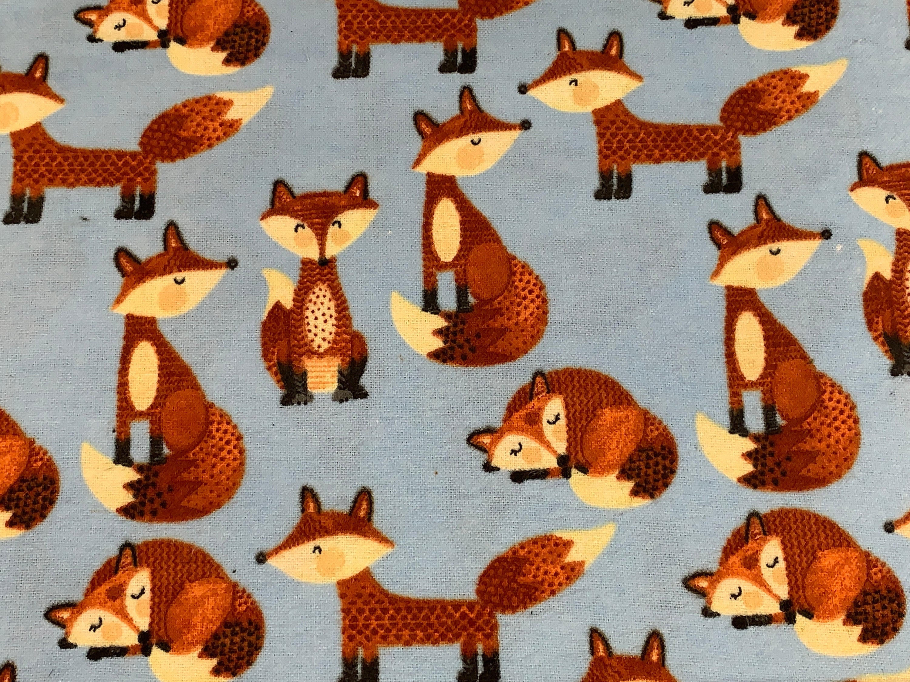 Red Fox on Blue Fabric Sold by the YARD. 100% Cotton Flannel. | Etsy