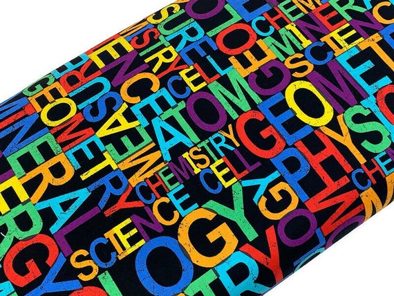 Stem/science Word Print Fabric by the YARD. Black & Rainbow - Etsy