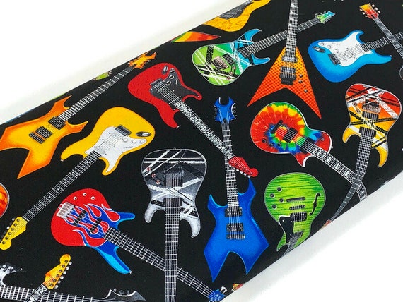 Tossed Electric Guitar Print Fabric by the YARD. Assorted - Etsy