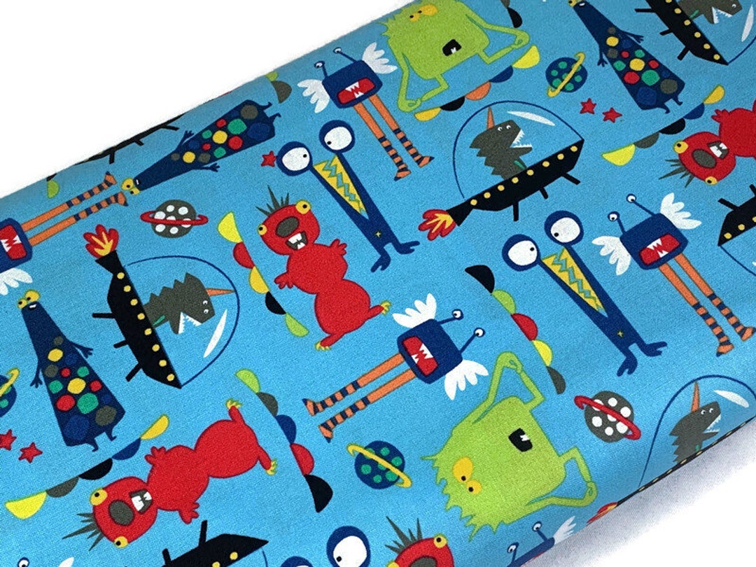 Alien Funny Monsters Fabric by the YARD. Windham Fabrics Blue and ...