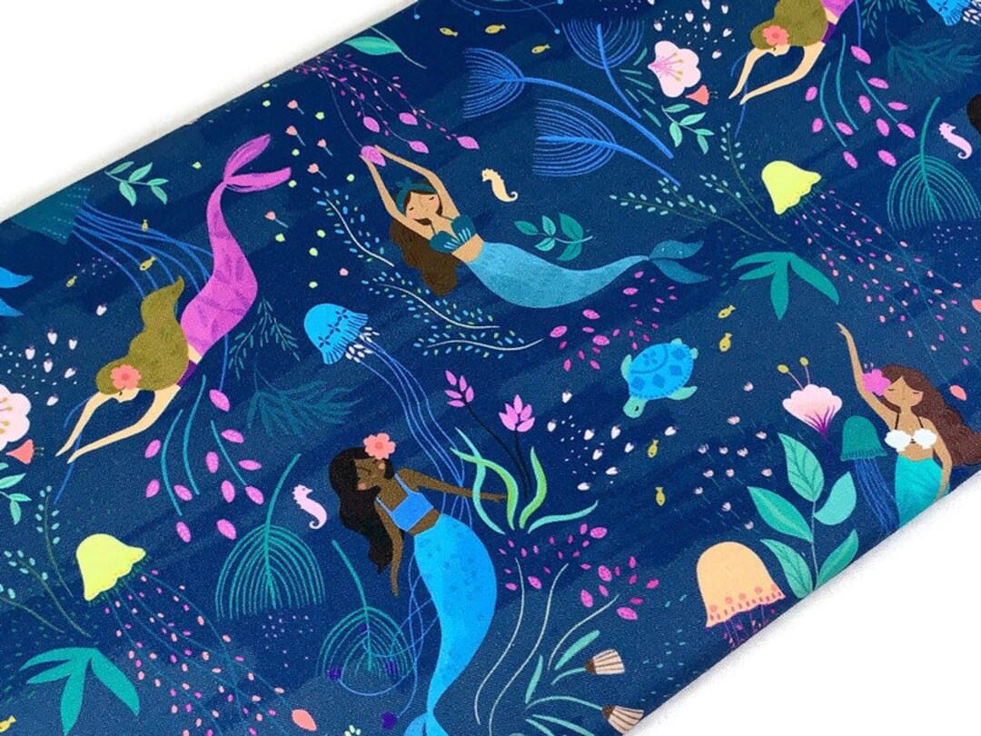 Blue Large Mermaid Print Fabric by the YARD. Dear Stella - Etsy