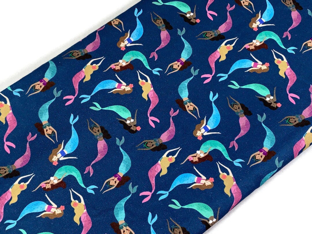 Blue Small Mermaid Print Fabric by the YARD. Dear Stella Summer. Beach ...