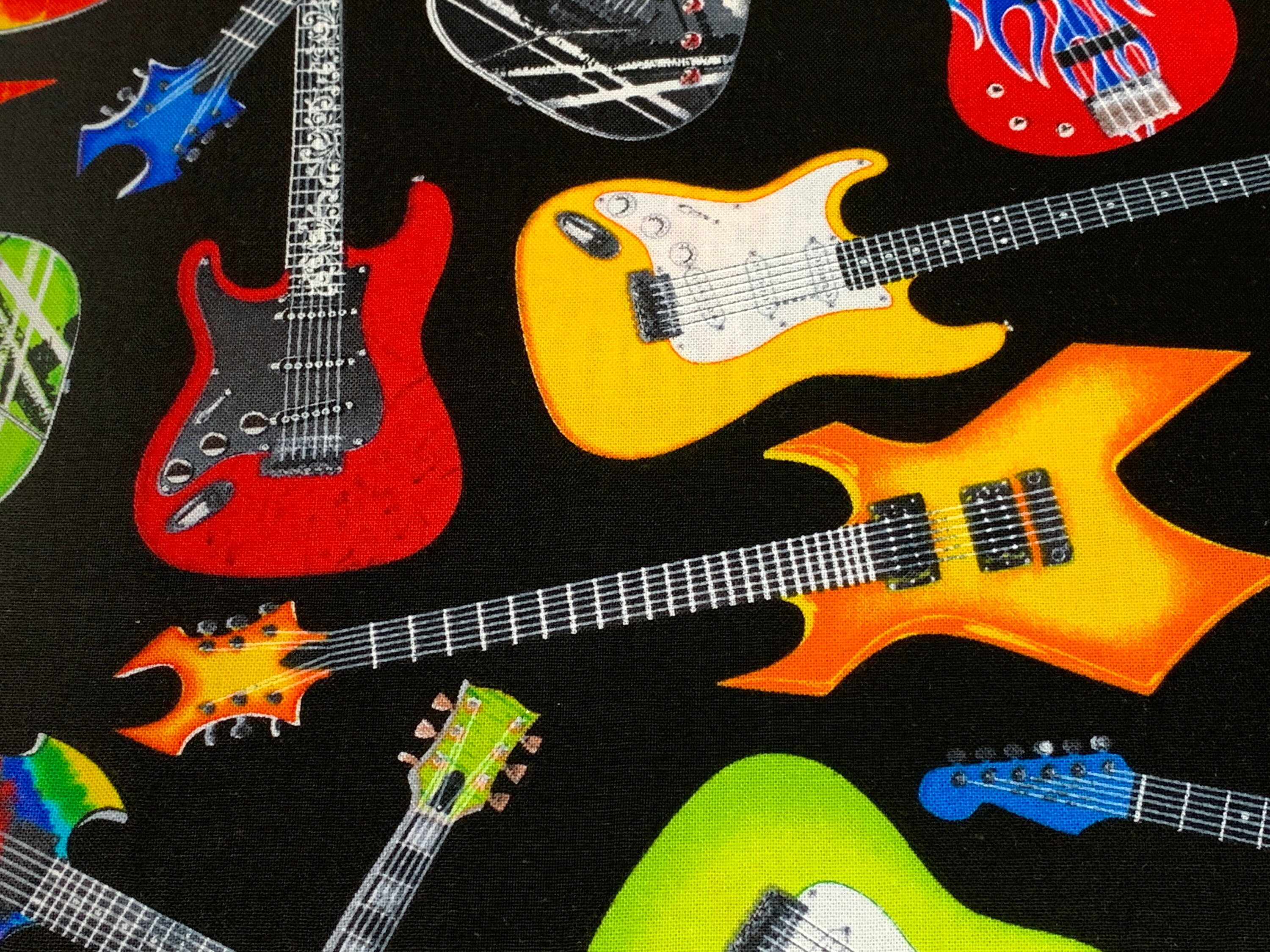 Tossed Electric Guitar Print Fabric by the YARD. Assorted - Etsy