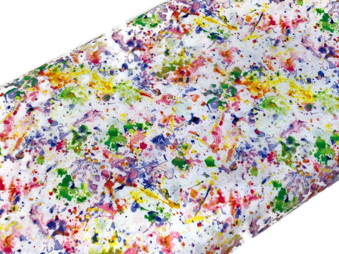 Paint Splatter Print Fabric by the YARD. White and Neon splotch Windham ...