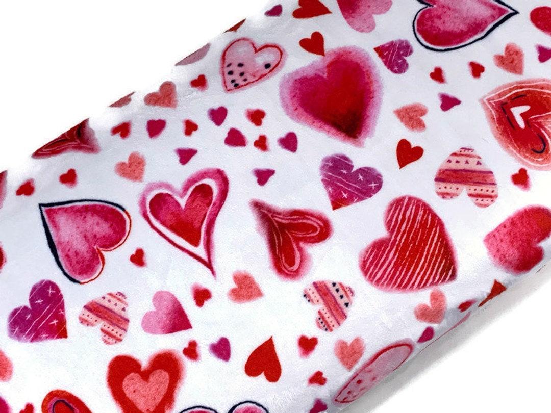 Red, Pink and White Valentine Hearts Minky Fabric Sold by the YARD ...