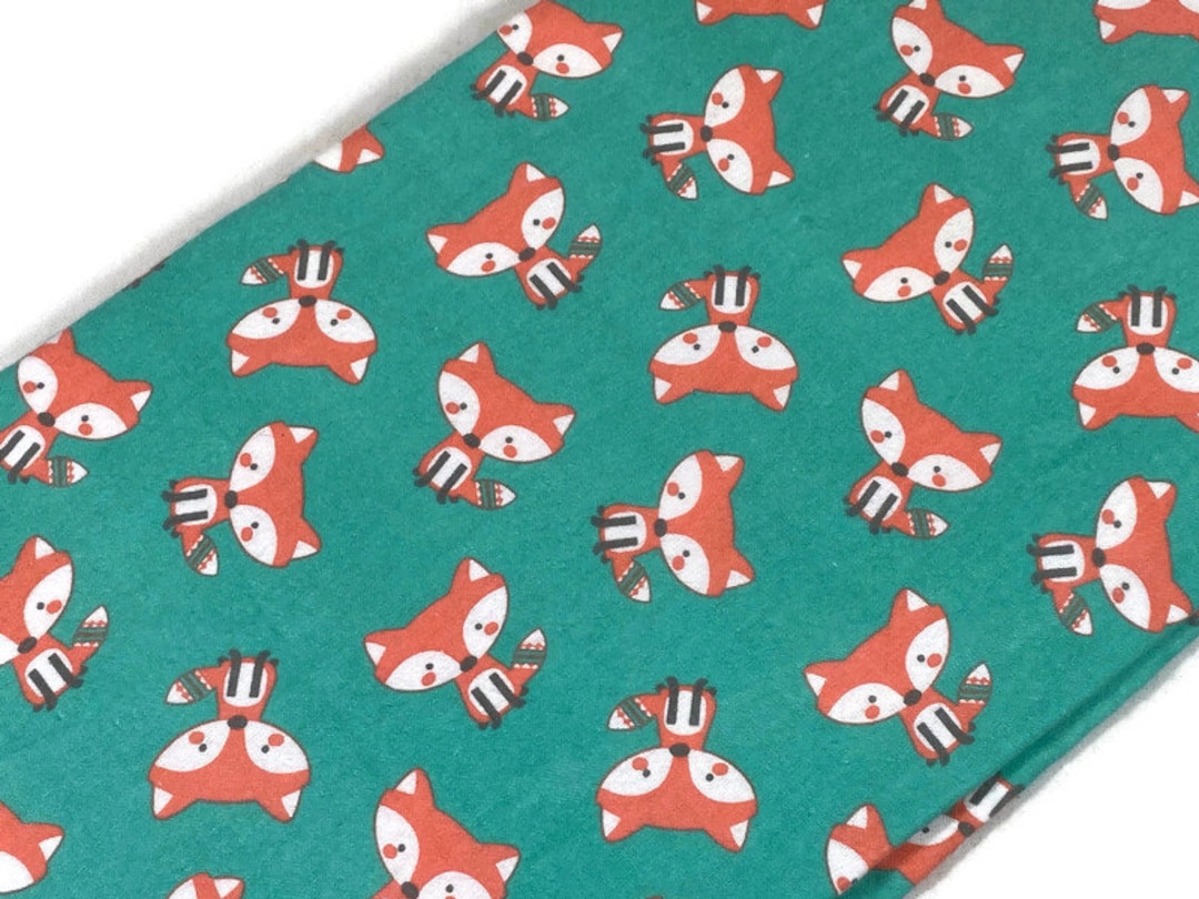 Red Fox on Teal Fabric Sold by the YARD. 100% Cotton Flannel. Coral ...